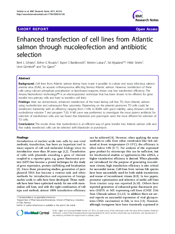 (PDF) Enhanced transfection of cell lines from Atlantic salmon through ...