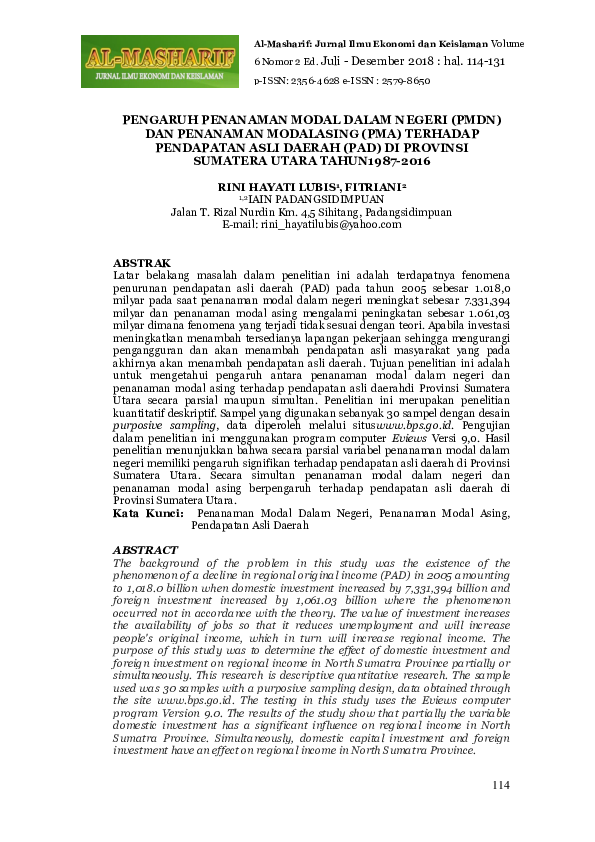 (PDF) Pengaruh Penanaman Modal Dalam Negeri (PMDN) Dan Penanaman Modal Asing (Pma) Terhadap ...