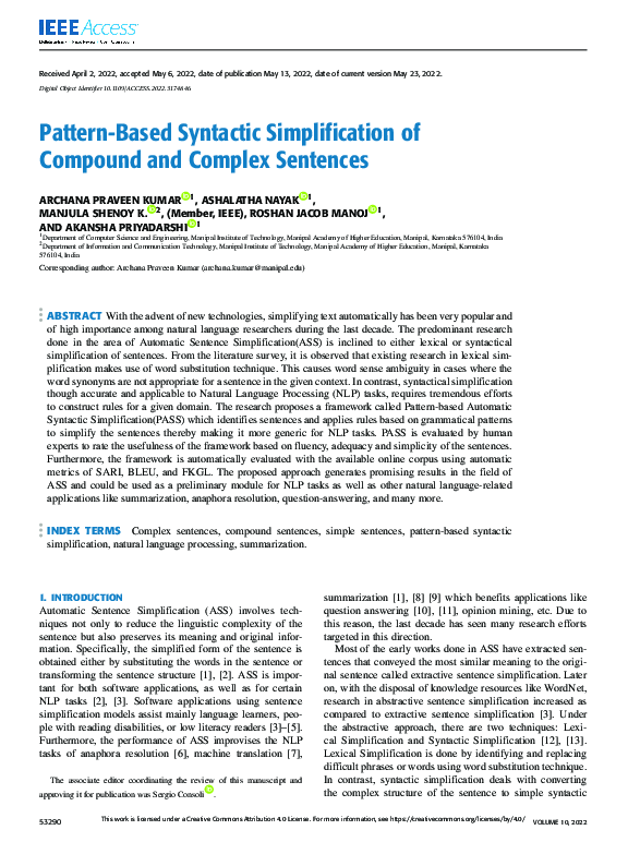 (PDF) Pattern-Based Syntactic Simplification of Compound and Complex Sentences