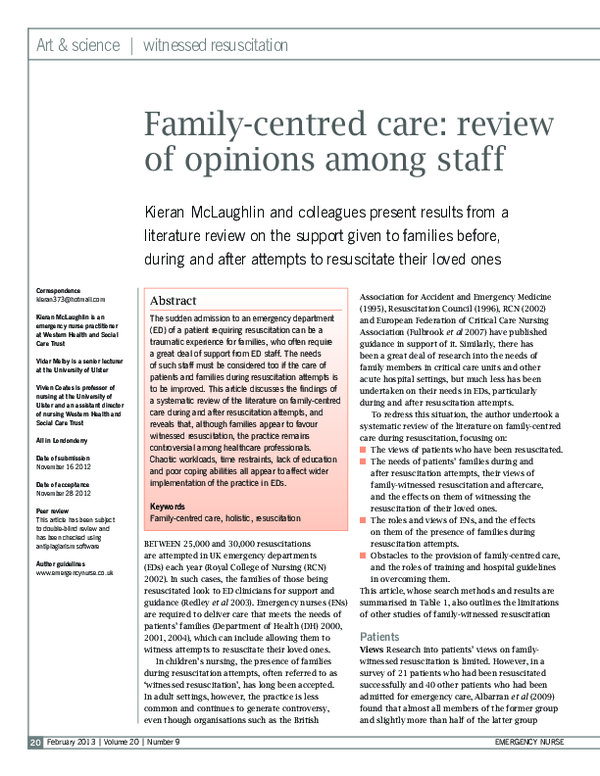 (PDF) Family-centred care: review of opinions among staff