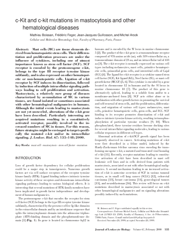 (PDF) c-Kit and c-kit mutations in mastocytosis and other hematological ...