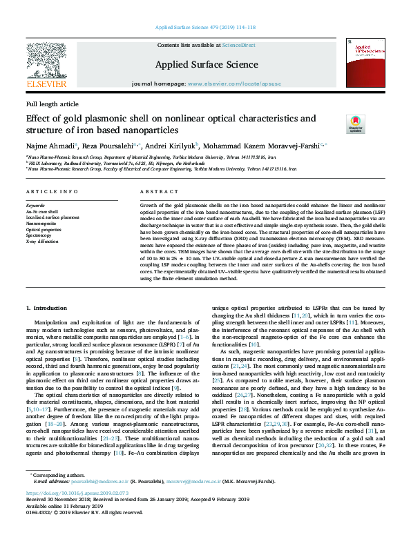 (PDF) Effect of gold plasmonic shell on nonlinear optical ...