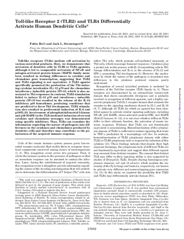 (PDF) Toll-like receptor 2 (TLR2) and TLR4 differentially activate human mast cells
