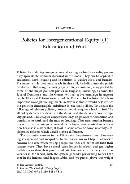 (PDF) Policies for Intergenerational Equity: (1) Education and Work