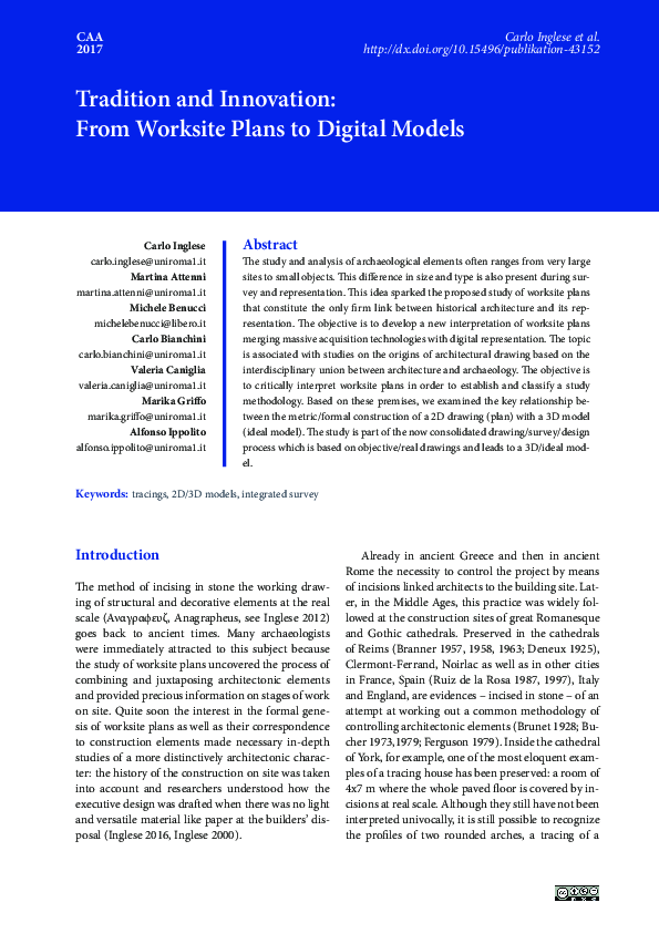 (PDF) Tradition and Innovation: From Worksite Plans to Digital Models