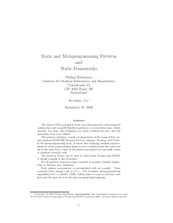 Pdf Static And Metaprogramming Patterns And Static Frameworks