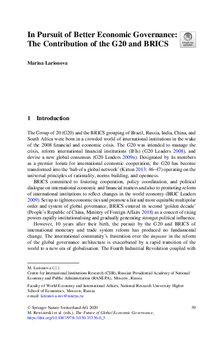 (PDF) In Pursuit of Better Economic Governance: The Contribution of the ...