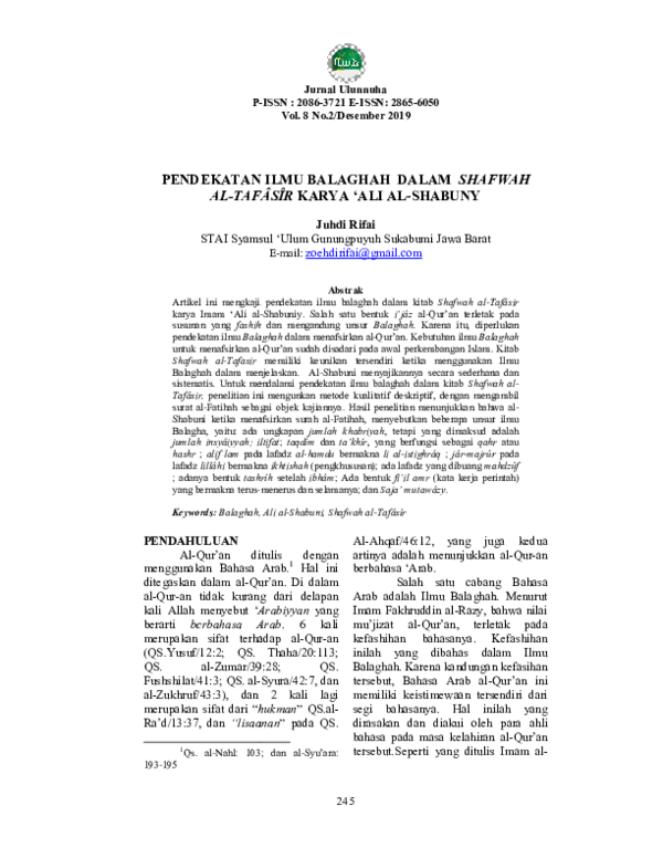 (PDF) Pendekatan Ilmu Balaghah Dalam Shafwah Al-Tafâsîr Karya ‘Ali Al ...