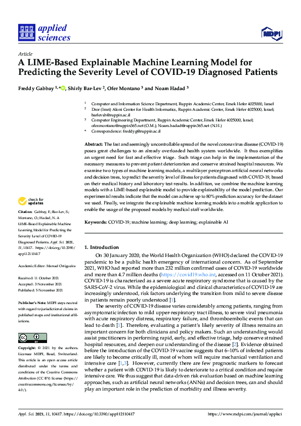 (PDF) A LIME-Based Explainable Machine Learning Model for Predicting the Severity Level of COVID ...