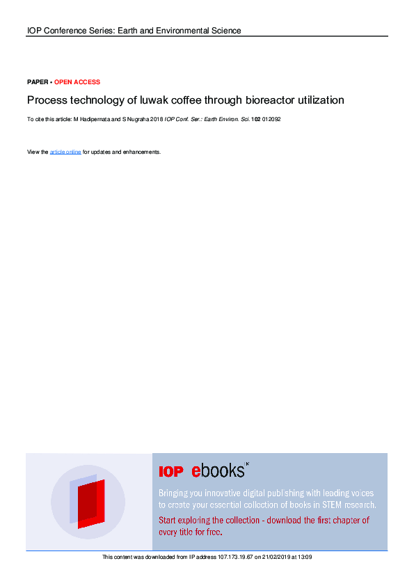 (PDF) Process technology of luwak coffee through bioreactor utilization