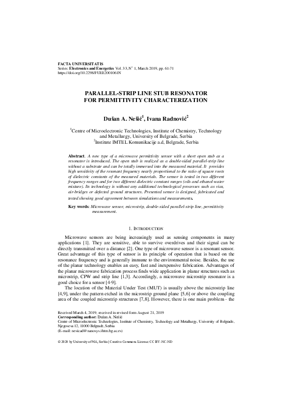 (PDF) Parallel-strip line stub resonator for permittivity characterization