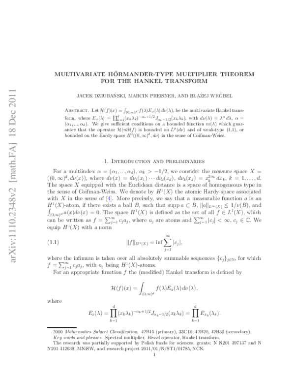 (PDF) Multivariate Hörmander-Type Multiplier Theorem for the Hankel transform