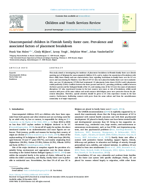 (PDF) Unaccompanied children in Flemish family foster care. Prevalence ...