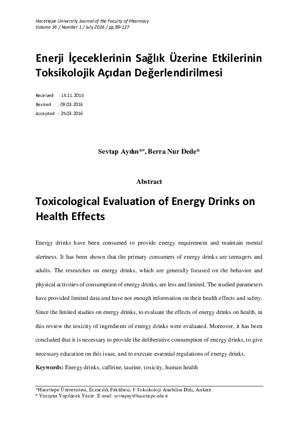 (PDF) Toxicological Evaluation of Energy Drinks on Health Effects