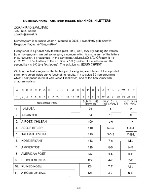 (PDF) Numerograms - Another Hidden Meanings in Letters