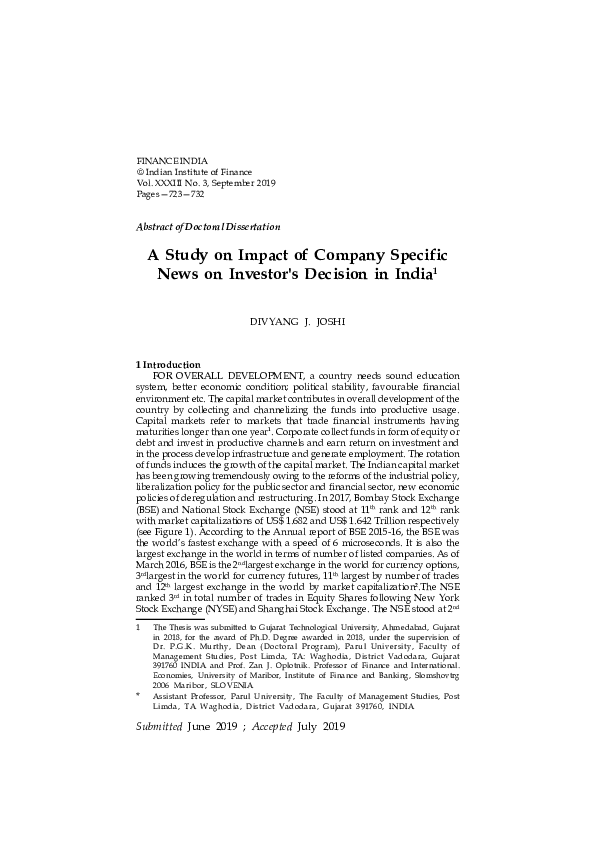 (PDF) A Study on Impact of Company Specific News on Investor’s Decision ...