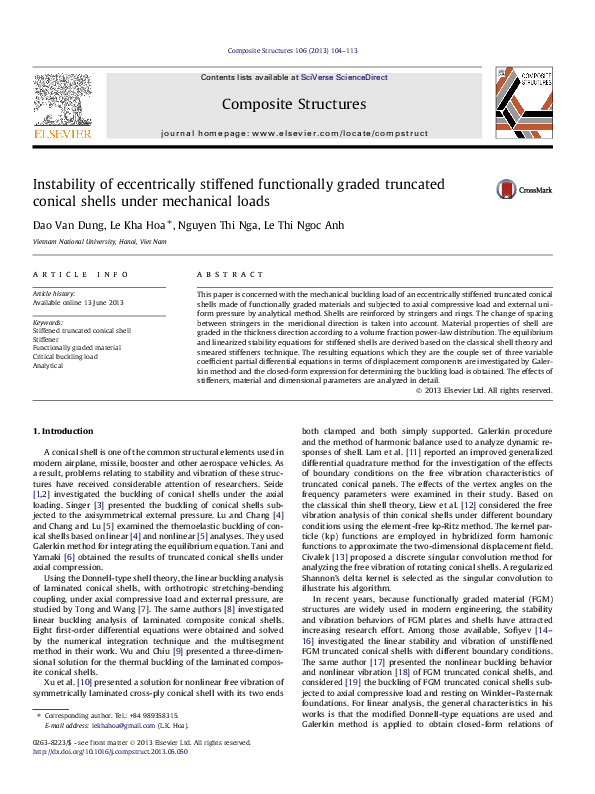 (PDF) Instability of eccentrically stiffened functionally graded truncated conical shells under ...