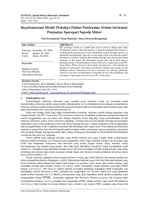 (PDF) Implementasi Model Prototipe Dalam Pembuatan Sistem Informasi Penjualan Sparepart