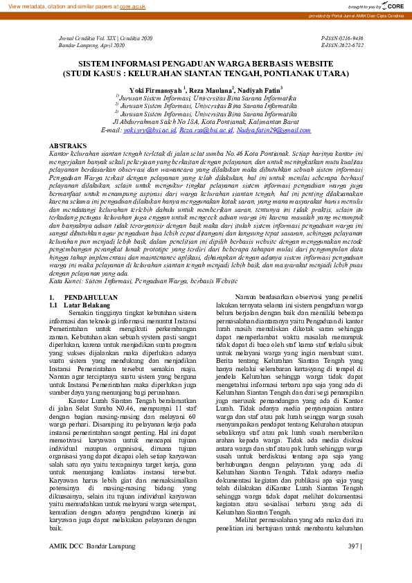 (PDF) Sistem Informasi Pengaduan Warga Berbasis Website