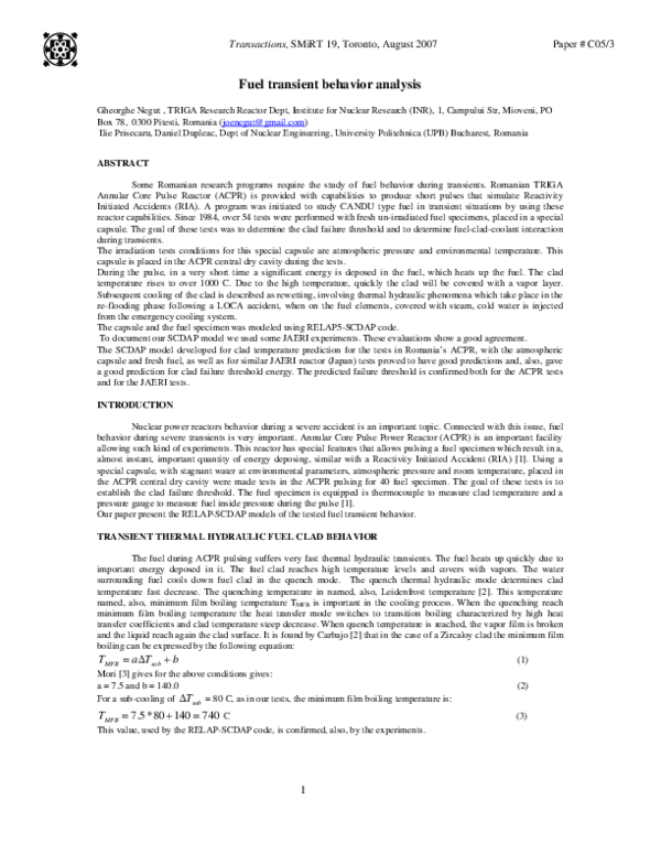 (PDF) Fuel Transient Behavior Analysis