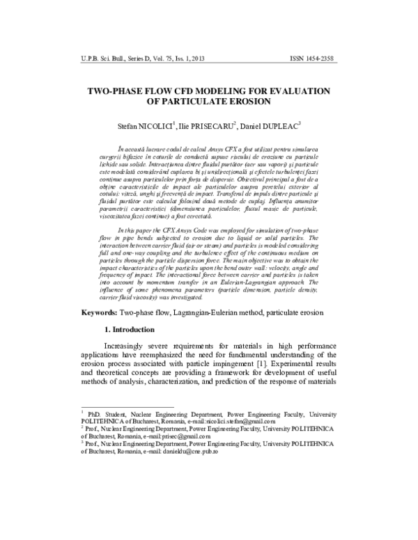 Pdf Two Phase Flow Cfd Modeling For Evaluation Of Particulate Erosion