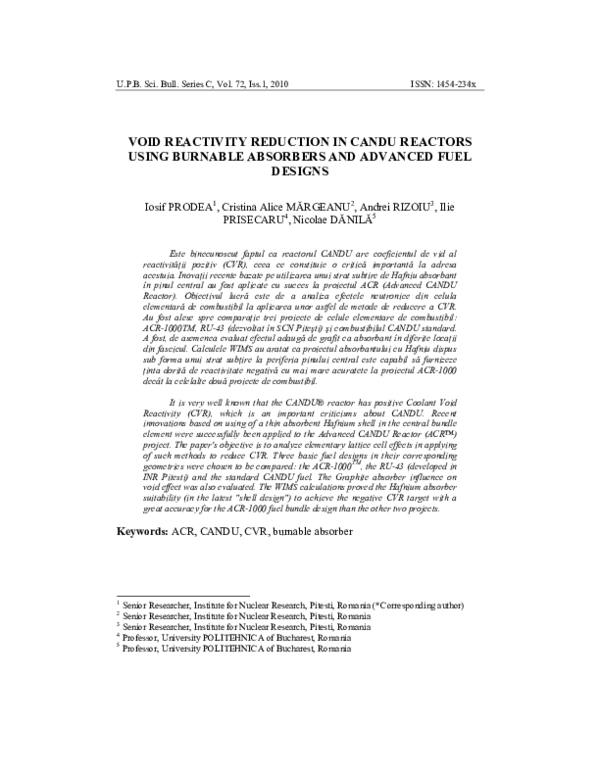 Pdf Void Reactivity Reduction In Candu Reactors Using Burnable Absorbers And Advanced Fuel Designs