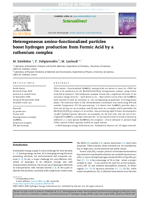 (PDF) Heterogeneous amino-functionalized particles boost hydrogen production from Formic Acid by ...