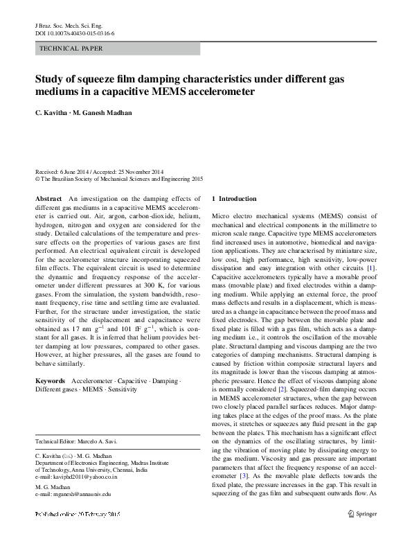 (PDF) Study of squeeze film damping characteristics under different gas mediums in a capacitive ...