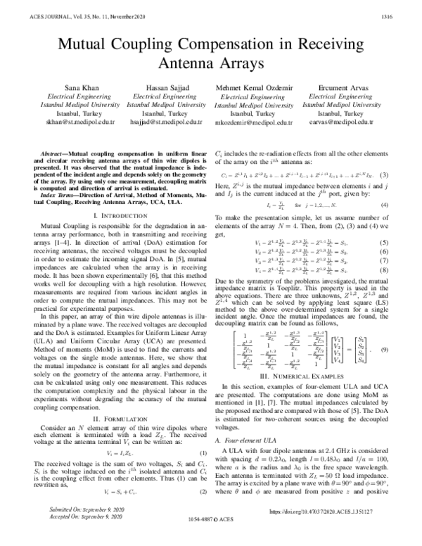 (PDF) Mutual Coupling Compensation in Receiving Antenna Arrays