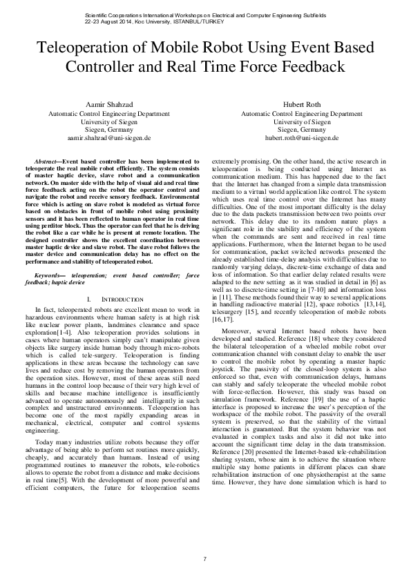 (PDF) Teleoperation of Mobile Robot Using Event Based Controller and ...