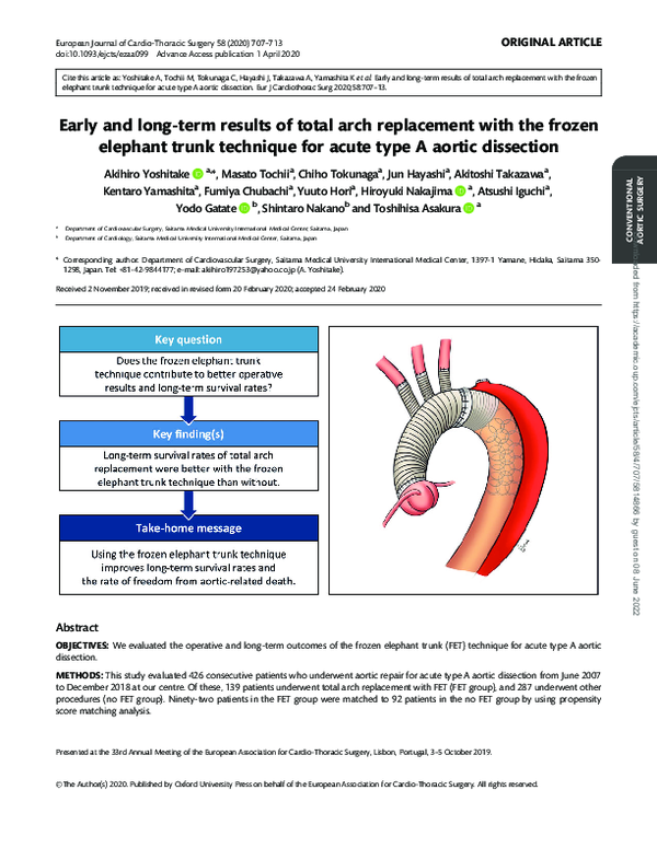 (PDF) Early and long-term results of total arch replacement with the ...