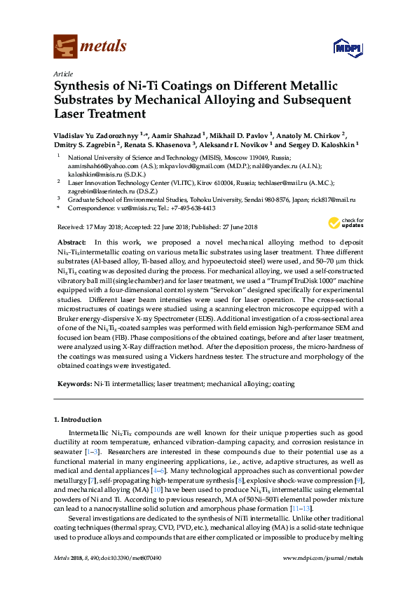 (PDF) Synthesis of the Ni-Al coatings on different metallic substrates ...
