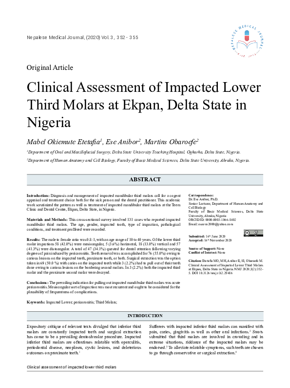(PDF) Clinical assessment of impacted lower third molars at Ekpan ...