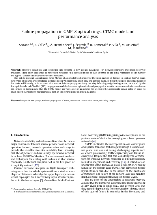 (PDF) Failure propagation in GMPLS optical rings: CTMC model and performance analysis