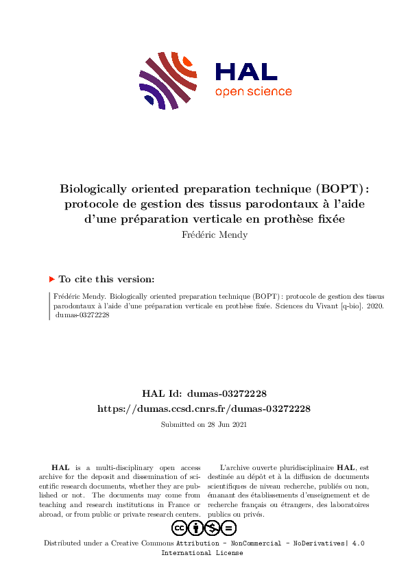 (PDF) Biologically oriented preparation technique (BOPT) : protocole de ...