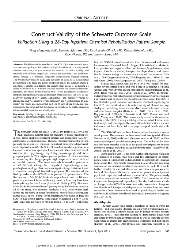 (PDF) Construct Validity of the Schwartz Outcome Scale | Zain Ahmed - Academia.edu