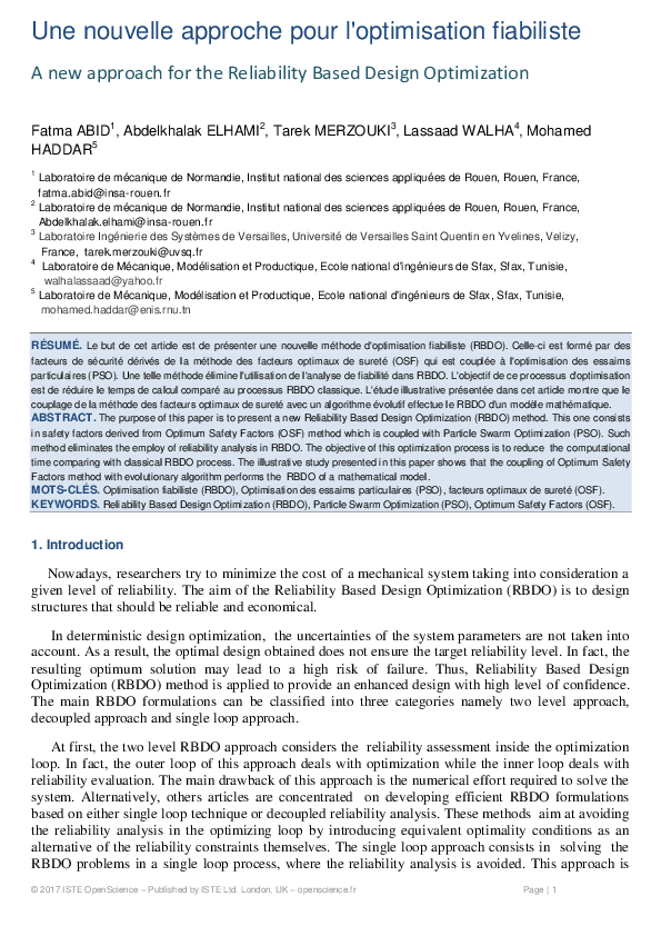(PDF) A new approach for the Reliability Based Design Optimization | lassaad walha - Academia.edu