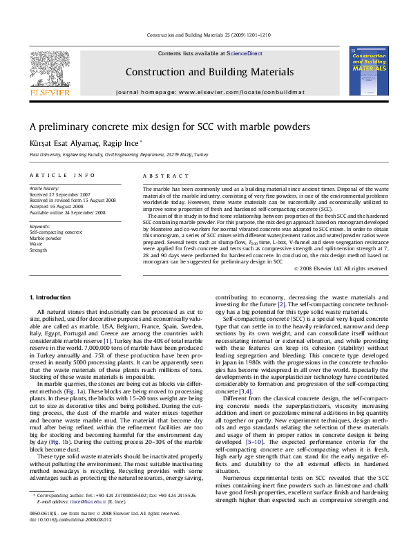 (PDF) A preliminary concrete mix design for SCC with marble powders
