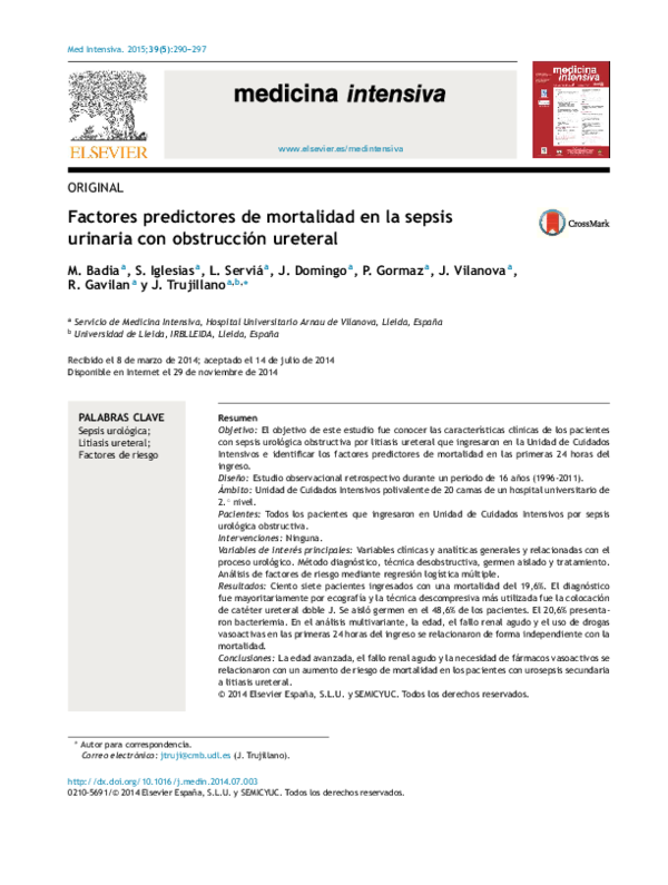 (PDF) Factores predictores de mortalidad en la sepsis urinaria con ...