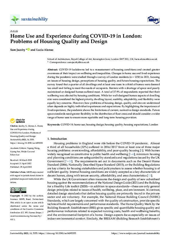 (PDF) Home Use and Experience during COVID-19 in London: Problems of ...