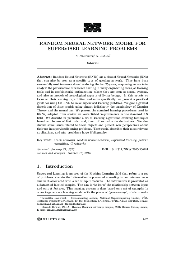 (PDF) Random Neural Network Model for Supervised Learning Problems | Gerardo Rubino - Academia.edu
