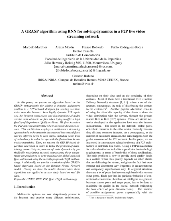 (PDF) A GRASP Algorithm Using RNN for Solving Dynamics in a P2P Live Video Streaming Network ...