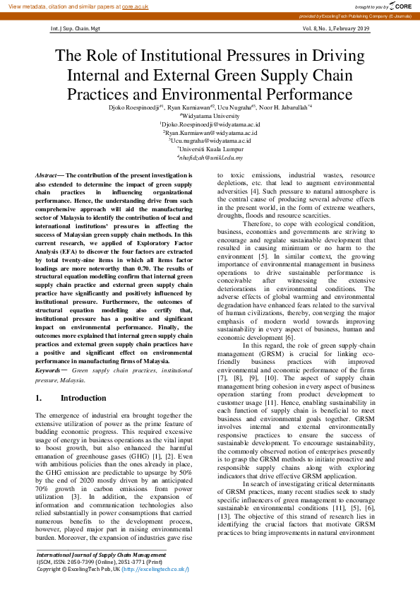 (PDF) The Role of Institutional Pressures in Driving Internal and ...