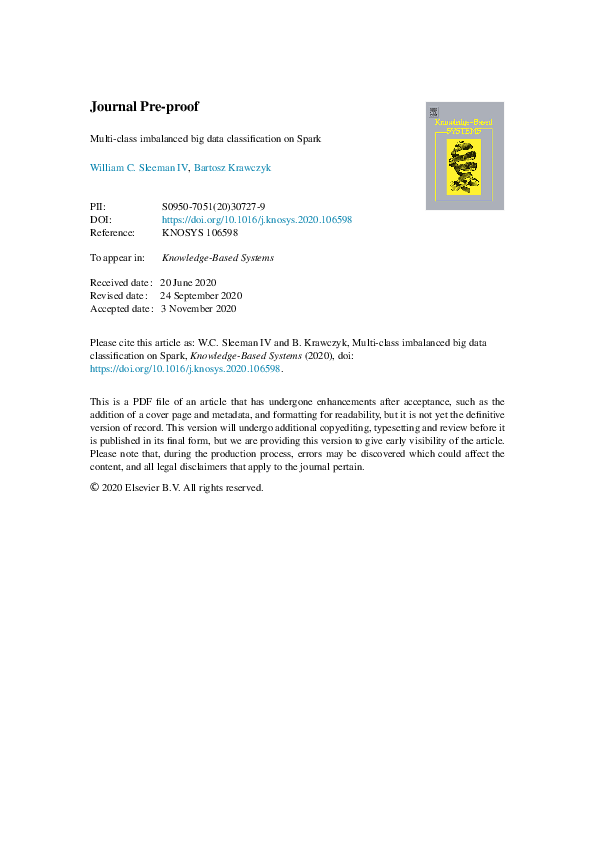 Pdf Multi Class Imbalanced Big Data Classification On Spark Riya Khanna 2133360 