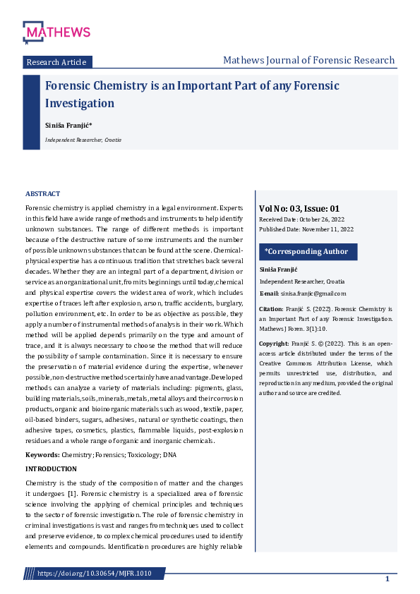 (PDF) Forensic Chemistry is an Important Part of any Forensic Investigation