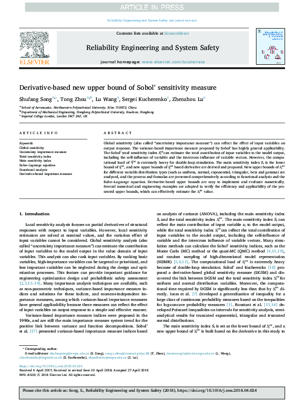 (PDF) Derivative-based new upper bound of Sobol’ sensitivity measure