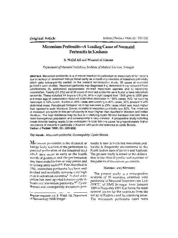 (PDF) Meconium peritonitis—A leading cause of neonatal peritonitis in ...
