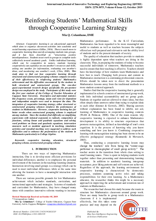 (PDF) Reinforcing Students’ Mathematical Skills through Cooperative ...
