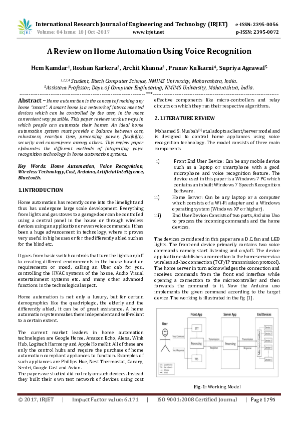 (PDF) A Review on Home Automation Using Voice Recognition