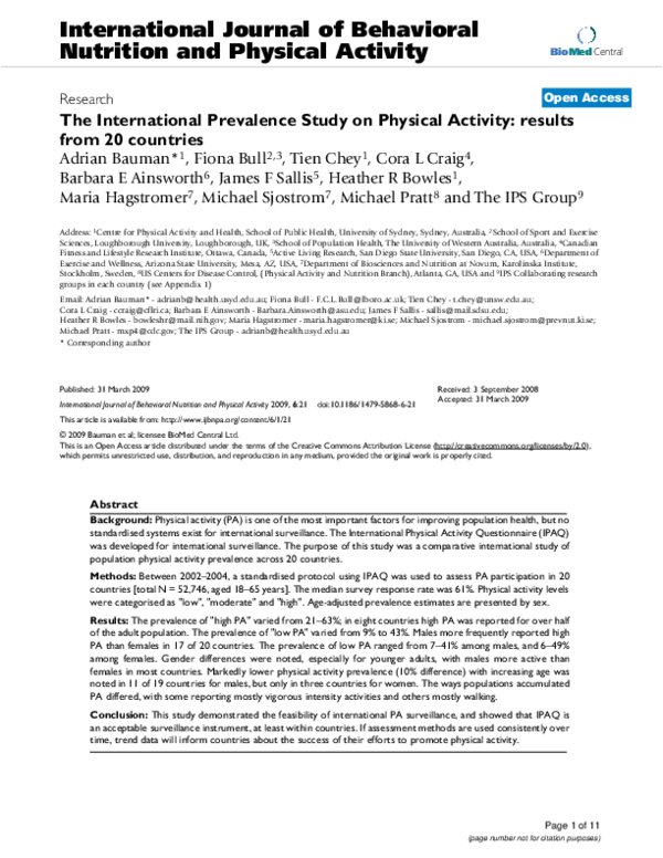 (PDF) The International Prevalence Study on Physical Activity: results ...